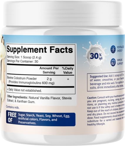 Bovine colostrum powder for athletes