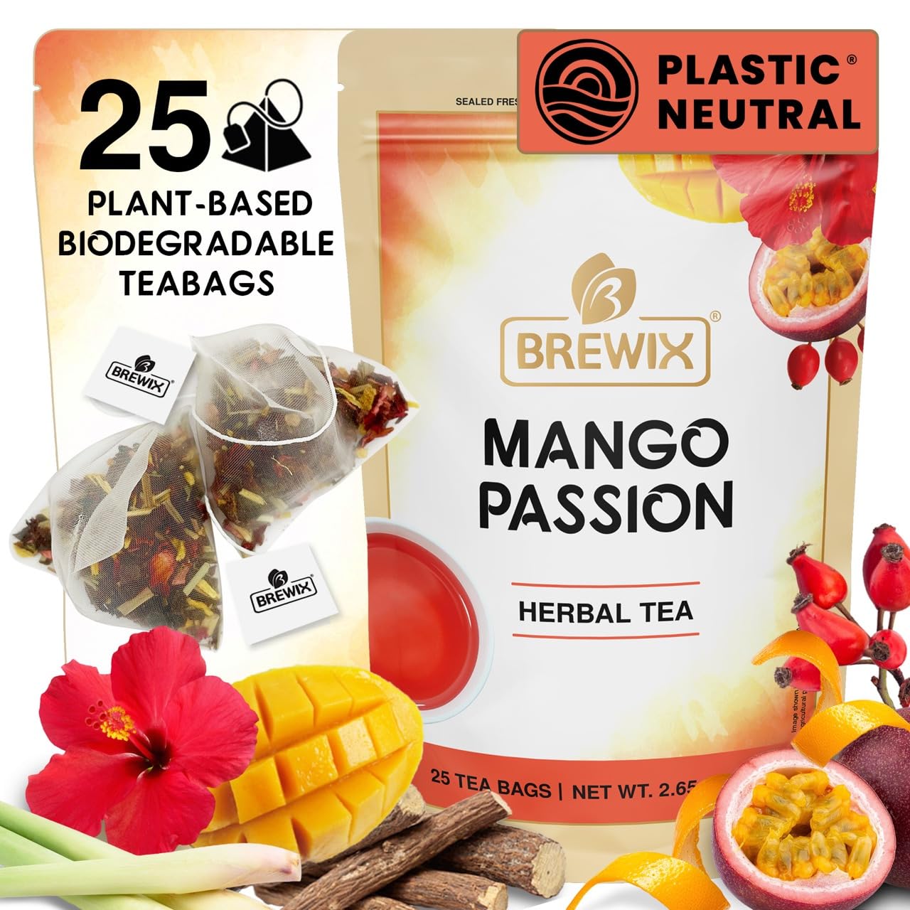 BREWIX mango passion fruit herbal tea bags