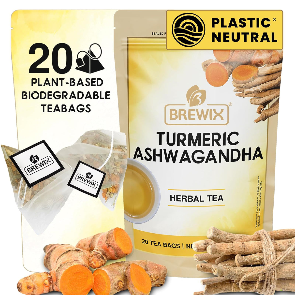 BREWIX turmeric ashwagandha herbal tea bags
