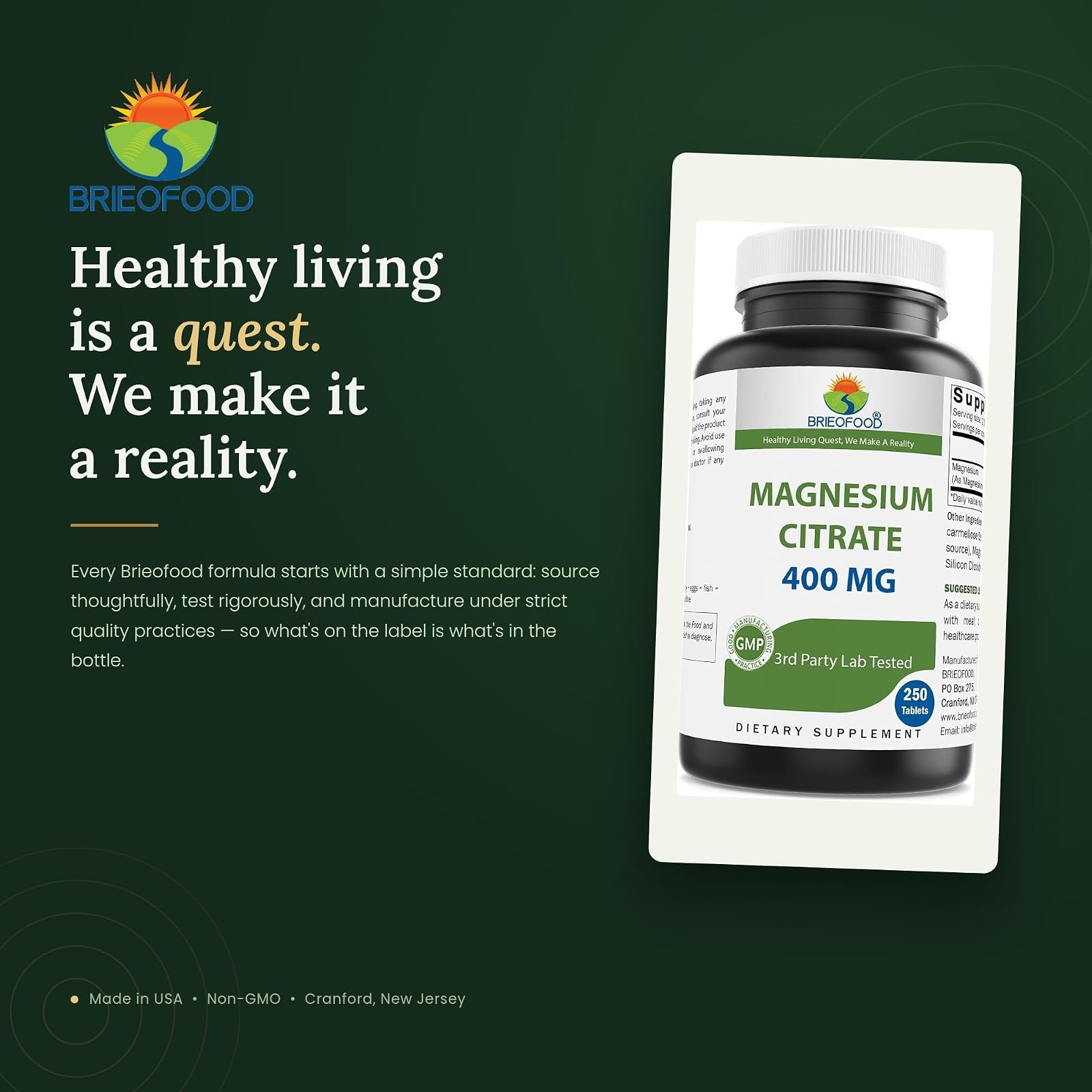 Brieofood magnesium citrate for digestive support