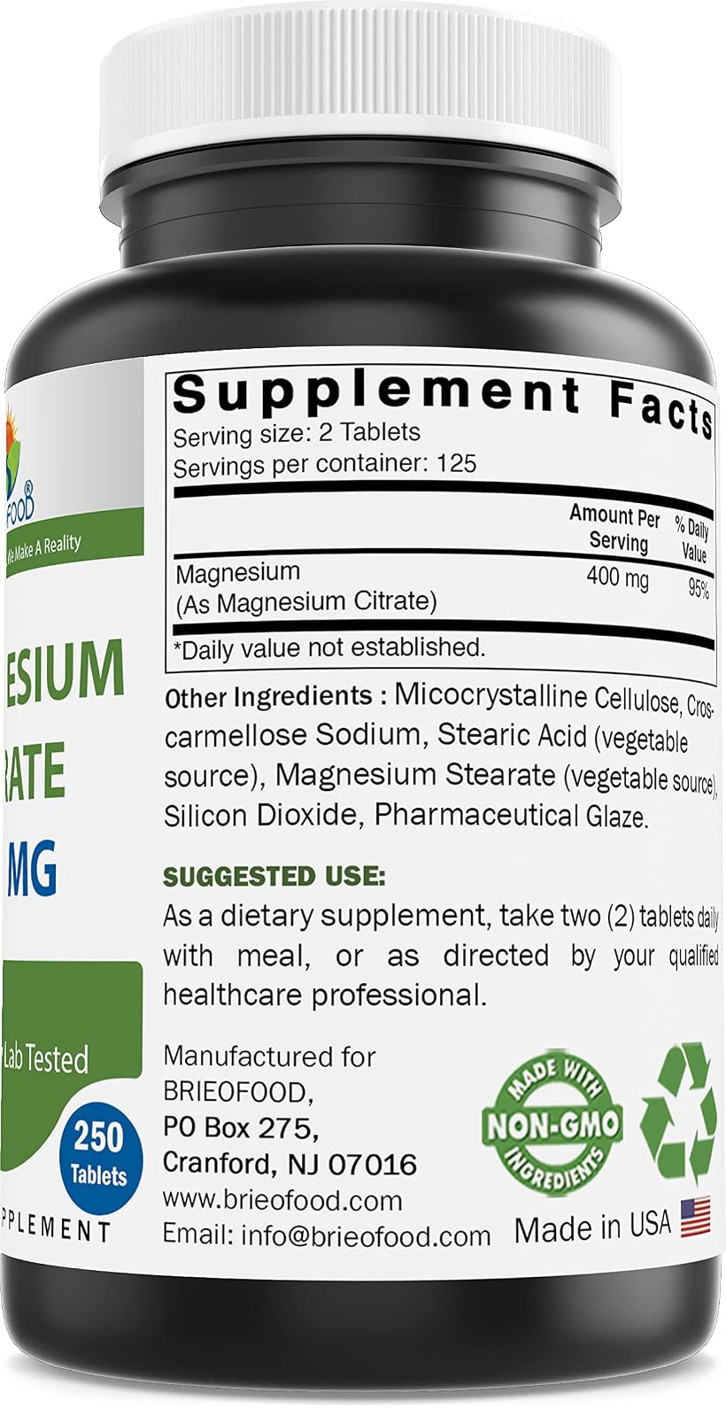 Brieofood magnesium citrate for stress relief