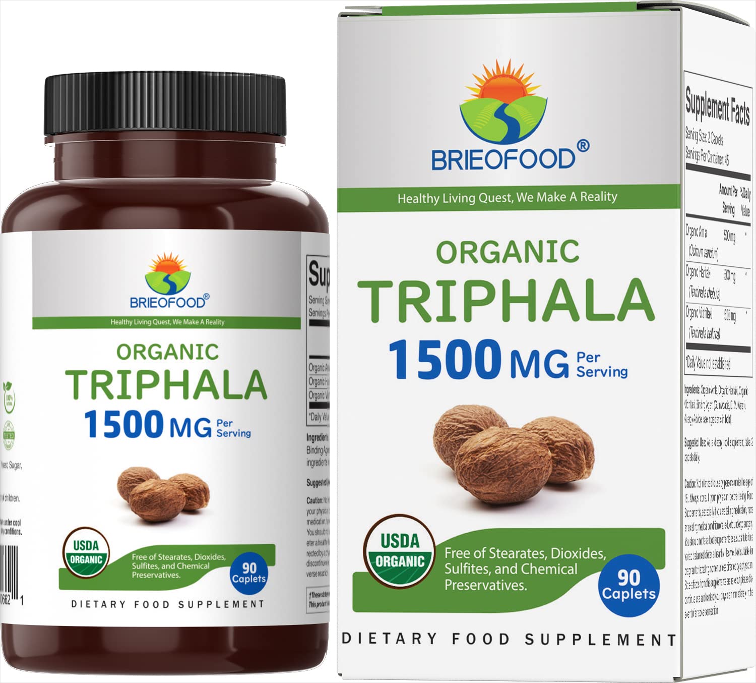 Brieofood organic triphala vegetarian tablets
