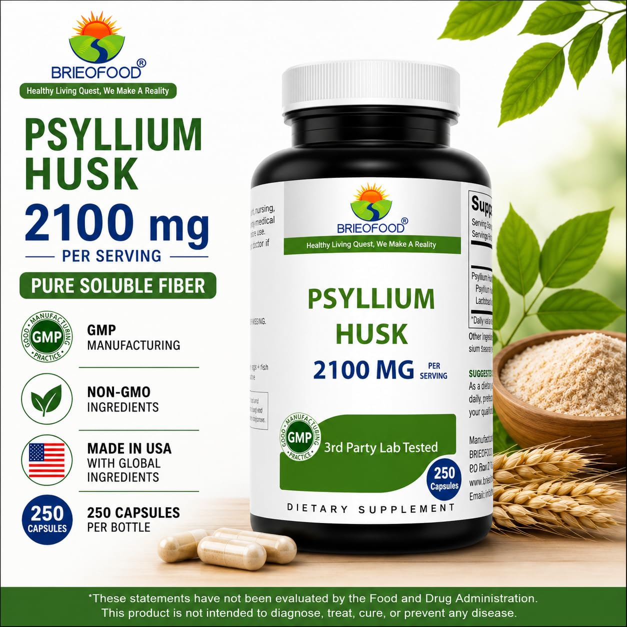 Brieofood psyllium husk for gut health