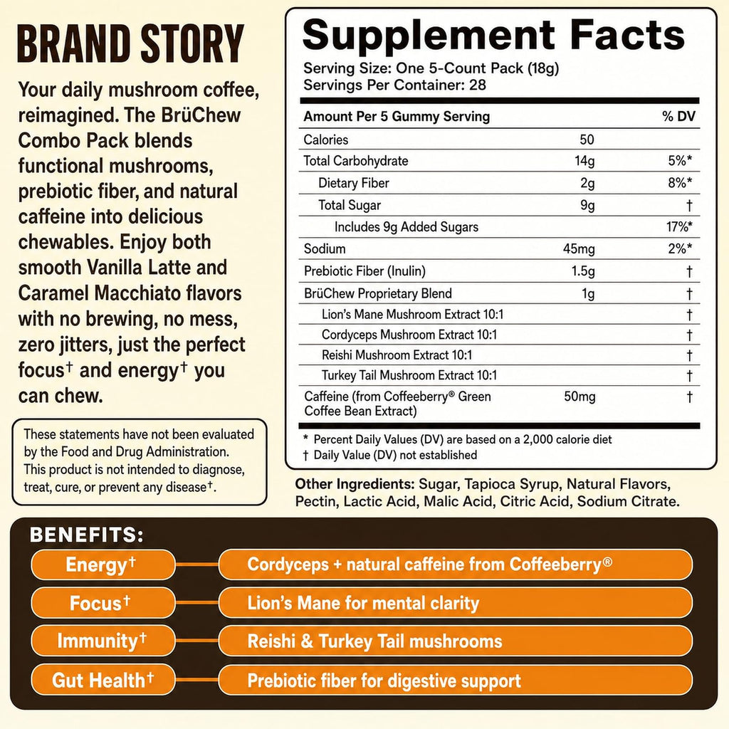 BruChew mushroom coffee chew benefits