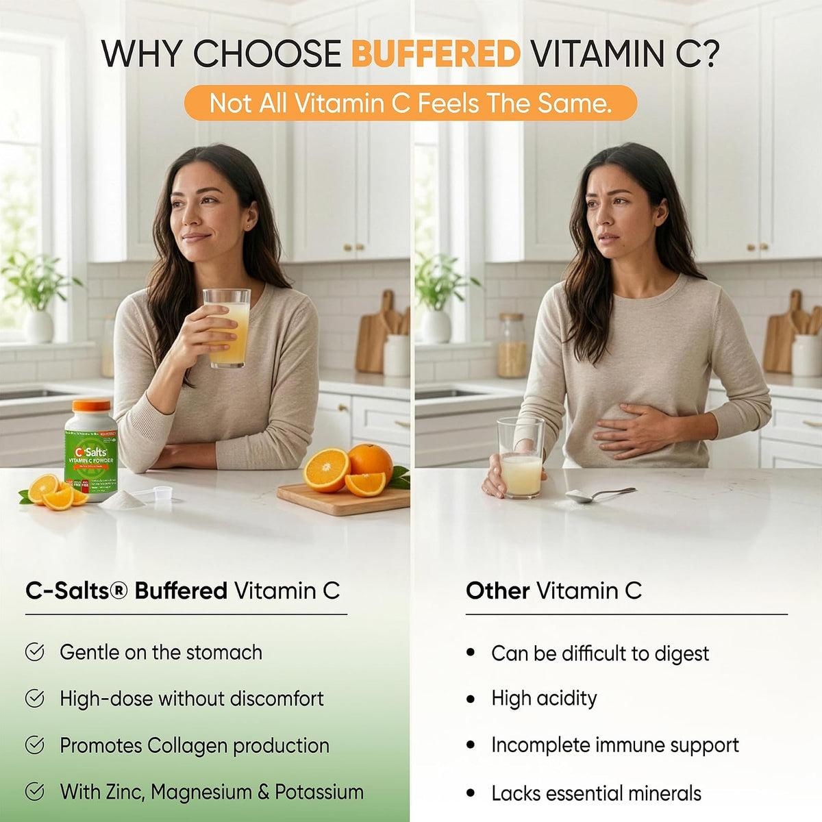 Buffered vitamin C for sensitive stomachs