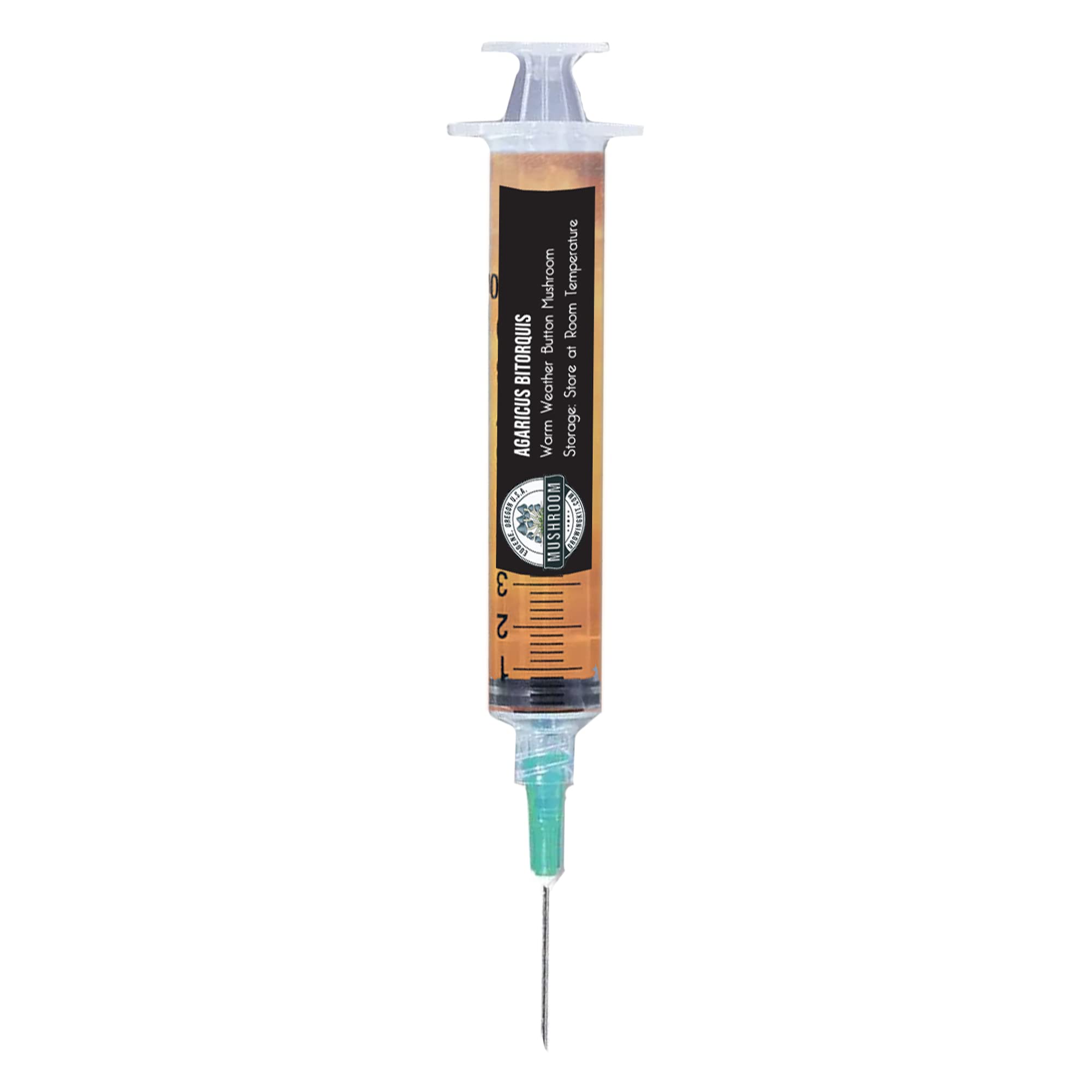 Button mushroom liquid culture syringe