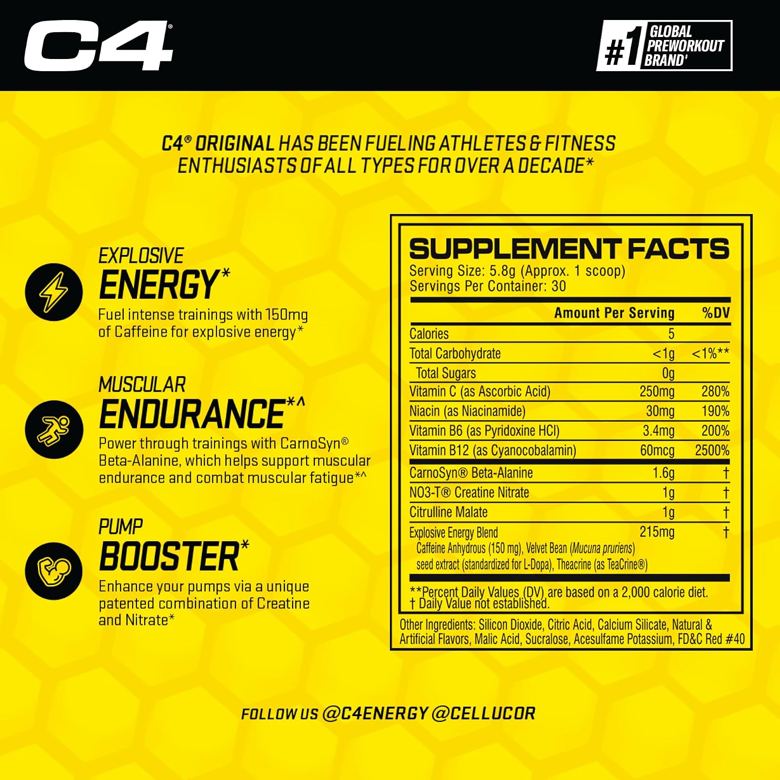 C4 pre-workout 150 mg caffeine
