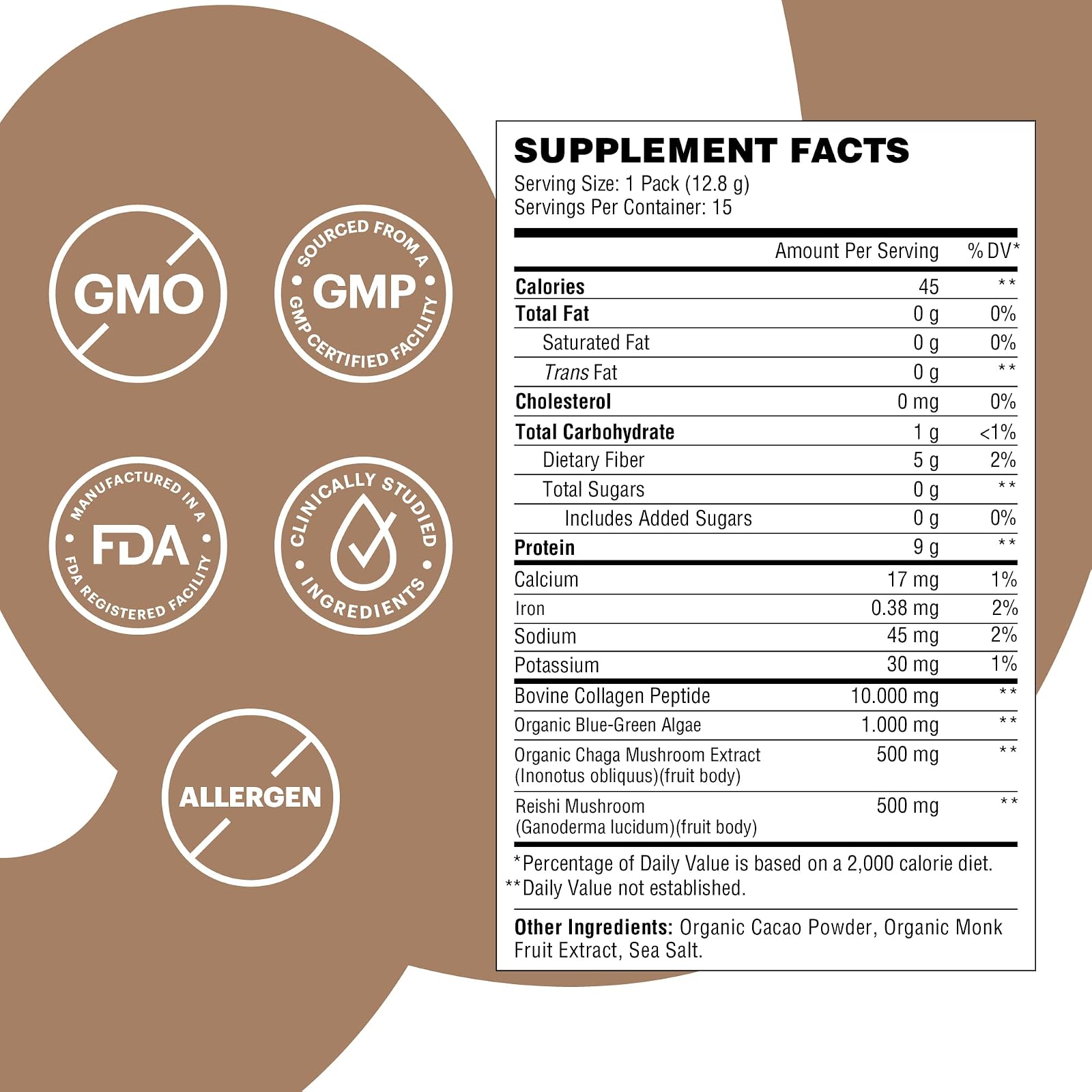 Cacao mushroom collagen powder for skin
