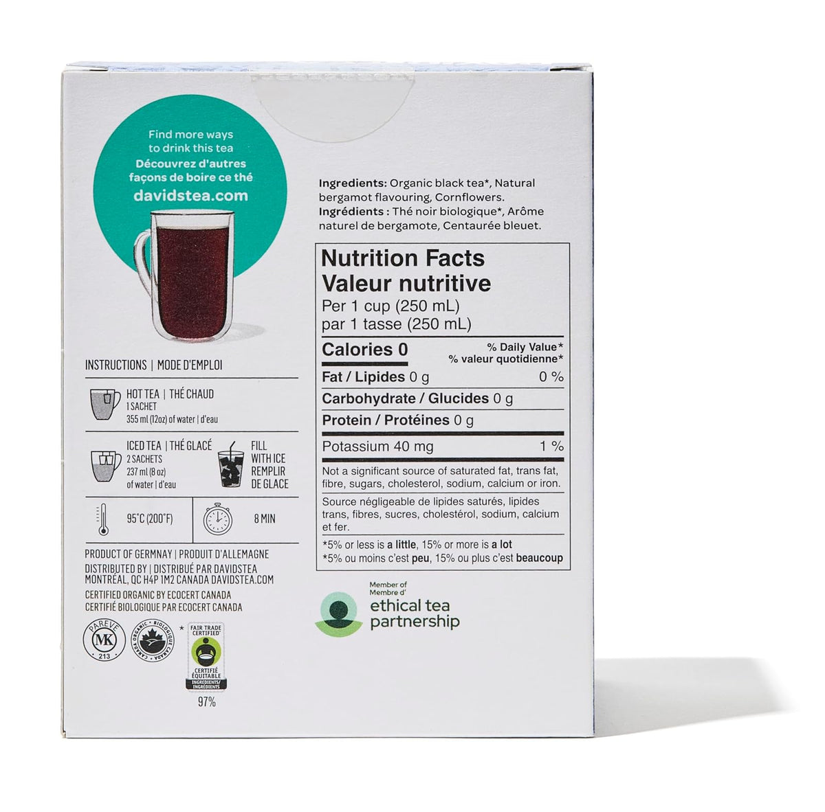 caffeinated Earl Grey tea for energy
