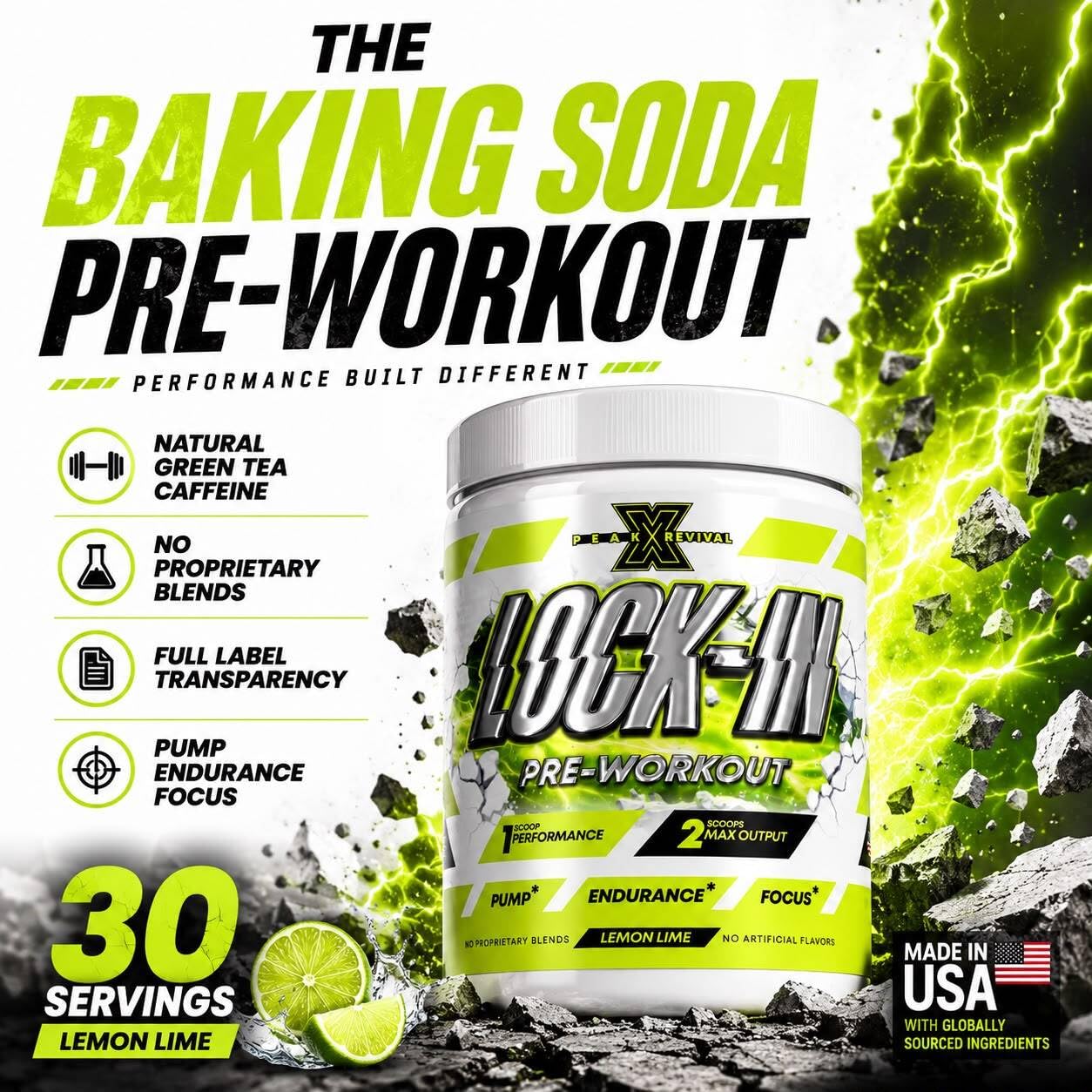 Caffeine boost pre workout lemon lime flavor