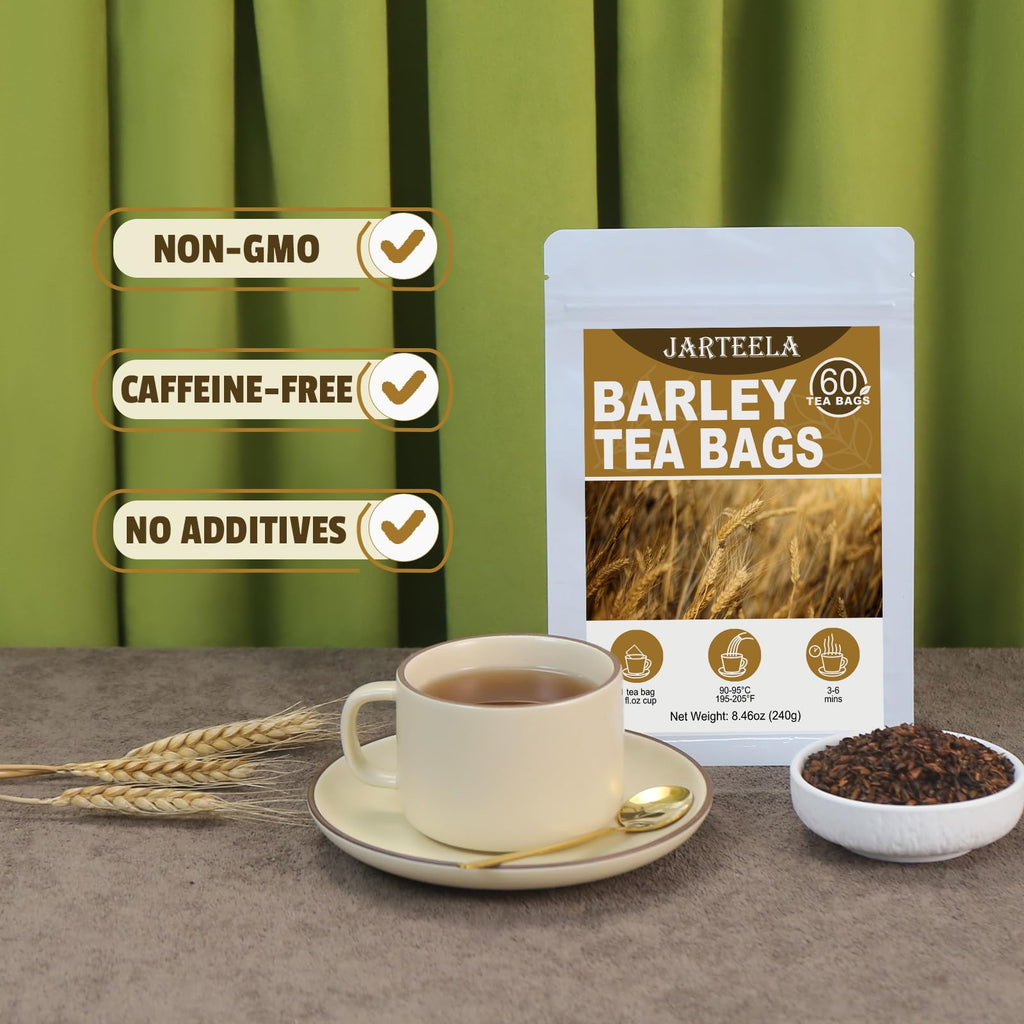 Caffeine-free barley tea bags for energy