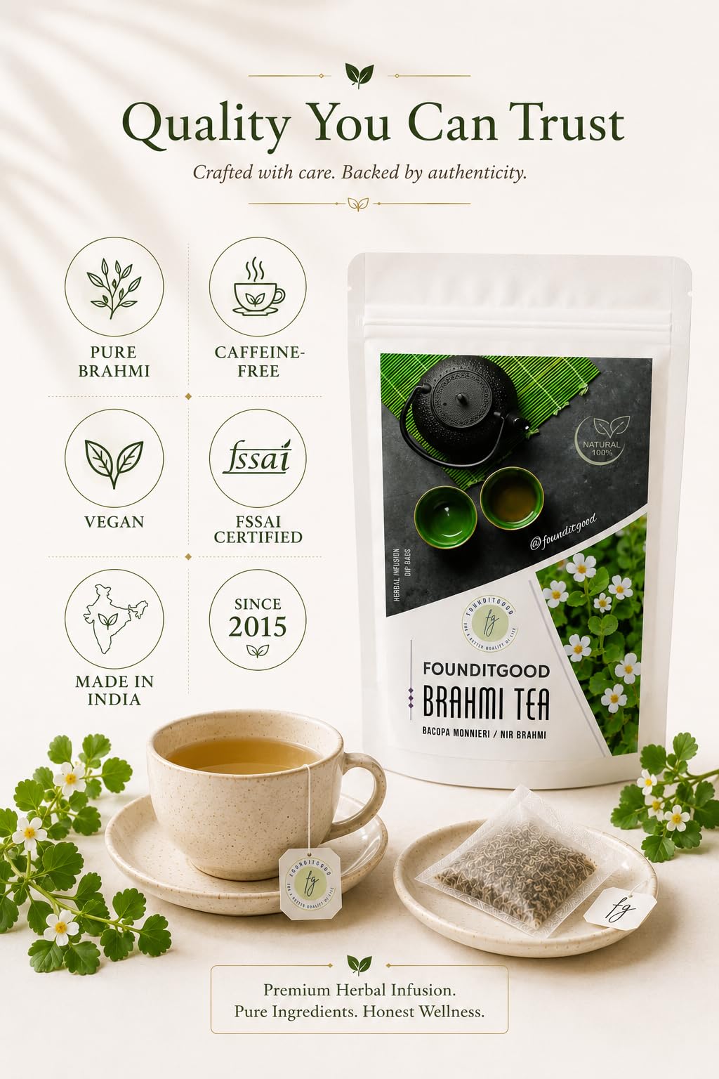 Caffeine-free Brahmi tea for calm