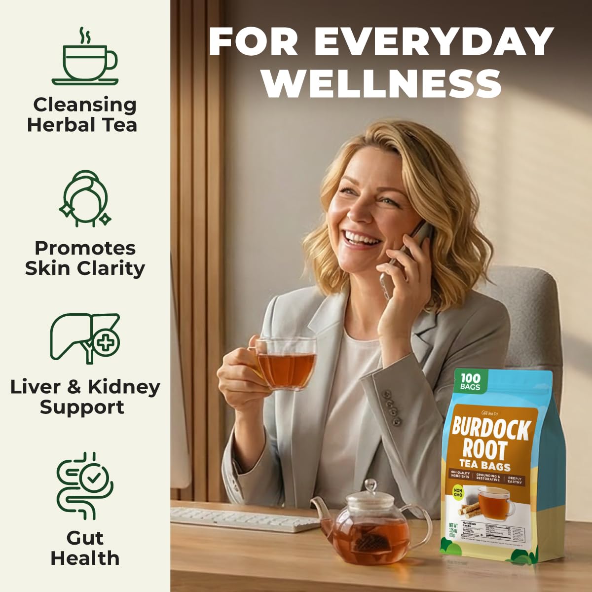 Caffeine-free burdock root tea bags
