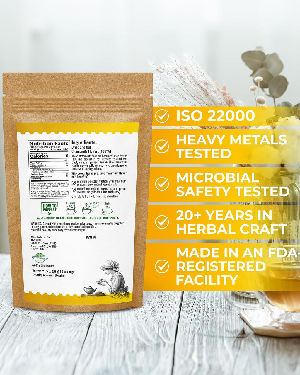 caffeine-free chamomile flowers infusion