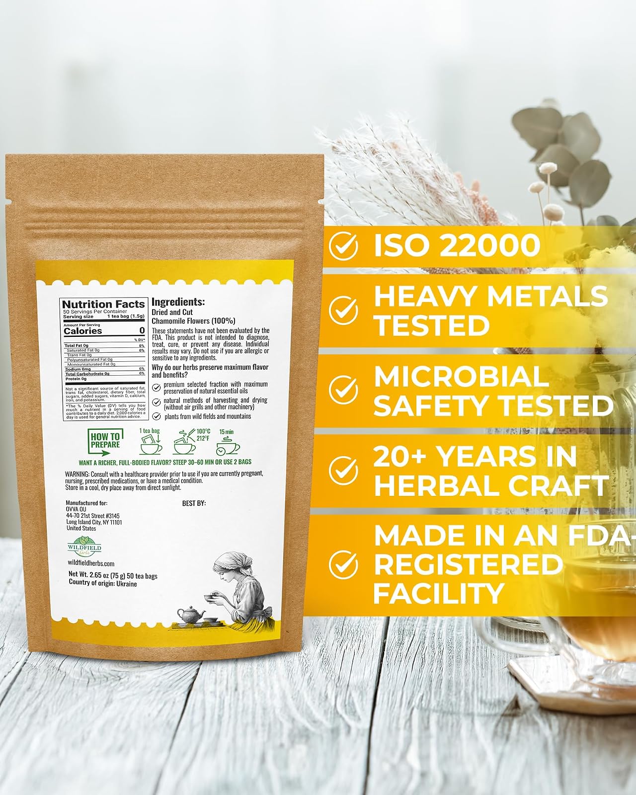 caffeine-free chamomile flowers infusion