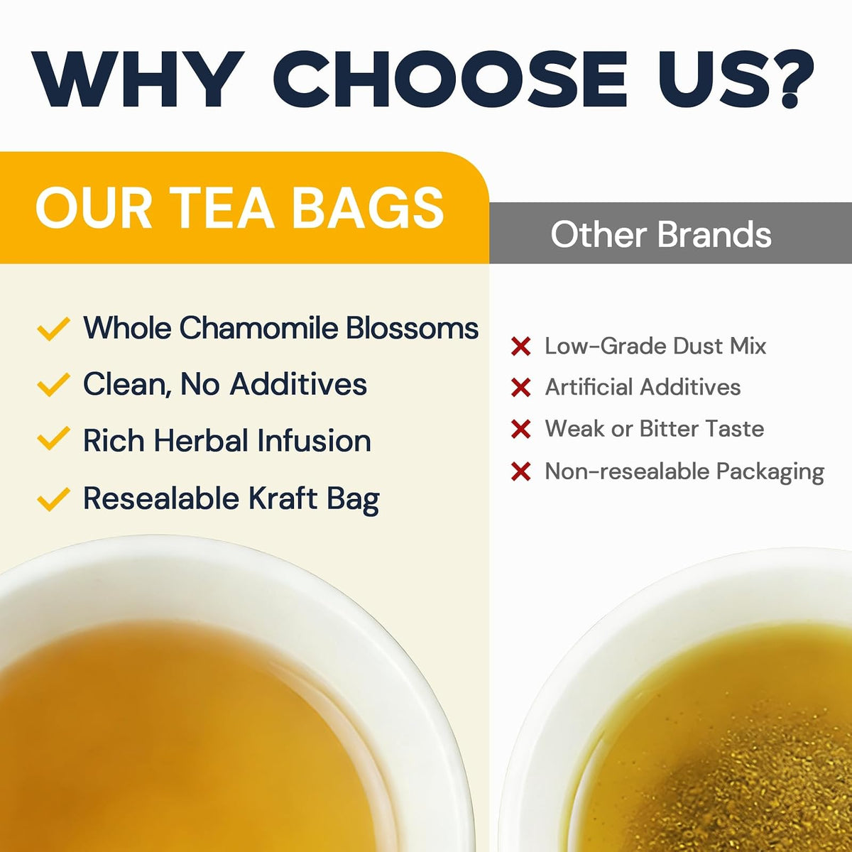 Caffeine-free chamomile tea bags for bedtime