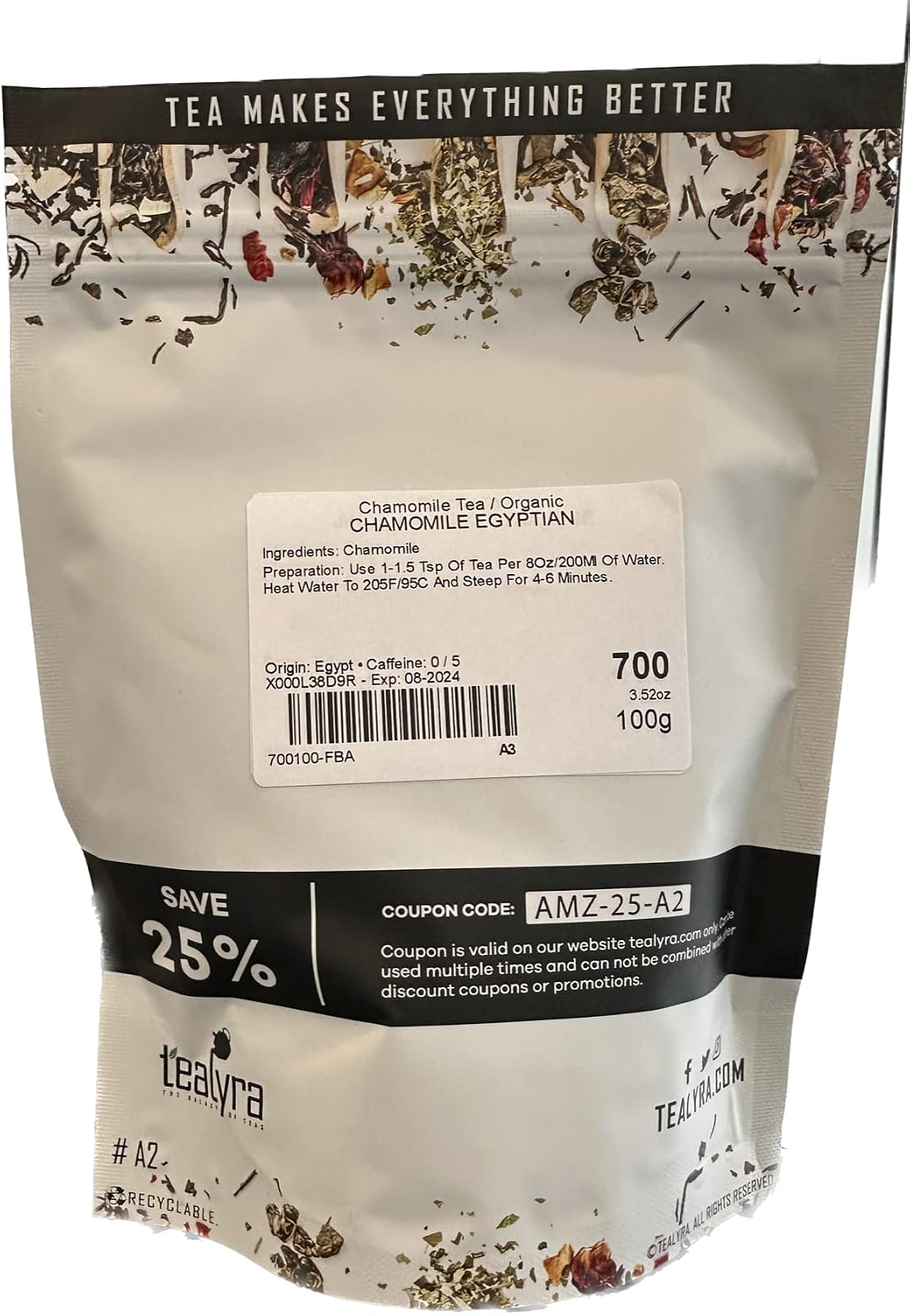 Caffeine-free chamomile tea for wellness