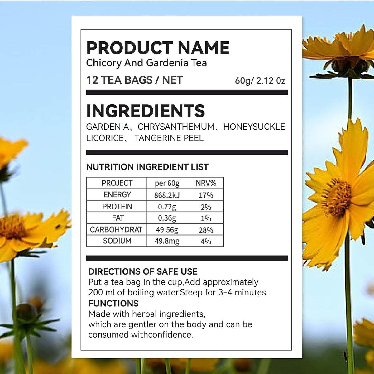 caffeine-free chicory gardenia tea blend