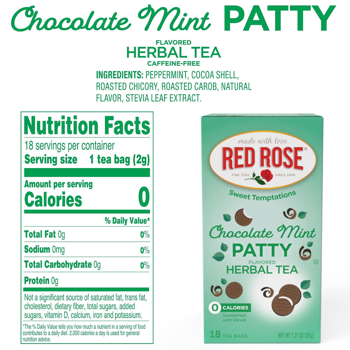 Caffeine-free chocolate mint herbal infusion