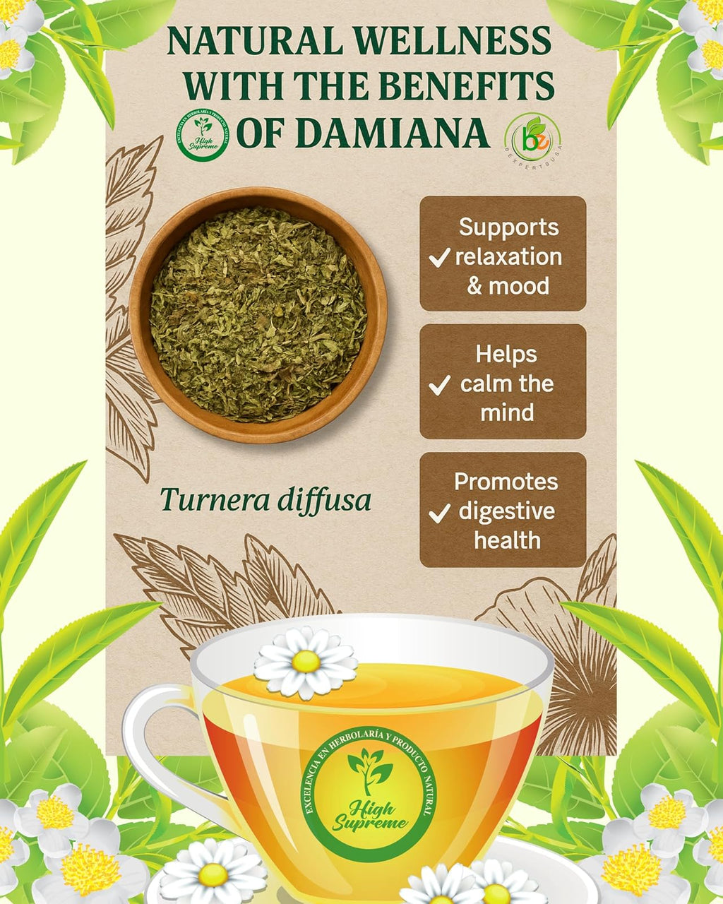 Caffeine-free Damiana tea benefits
