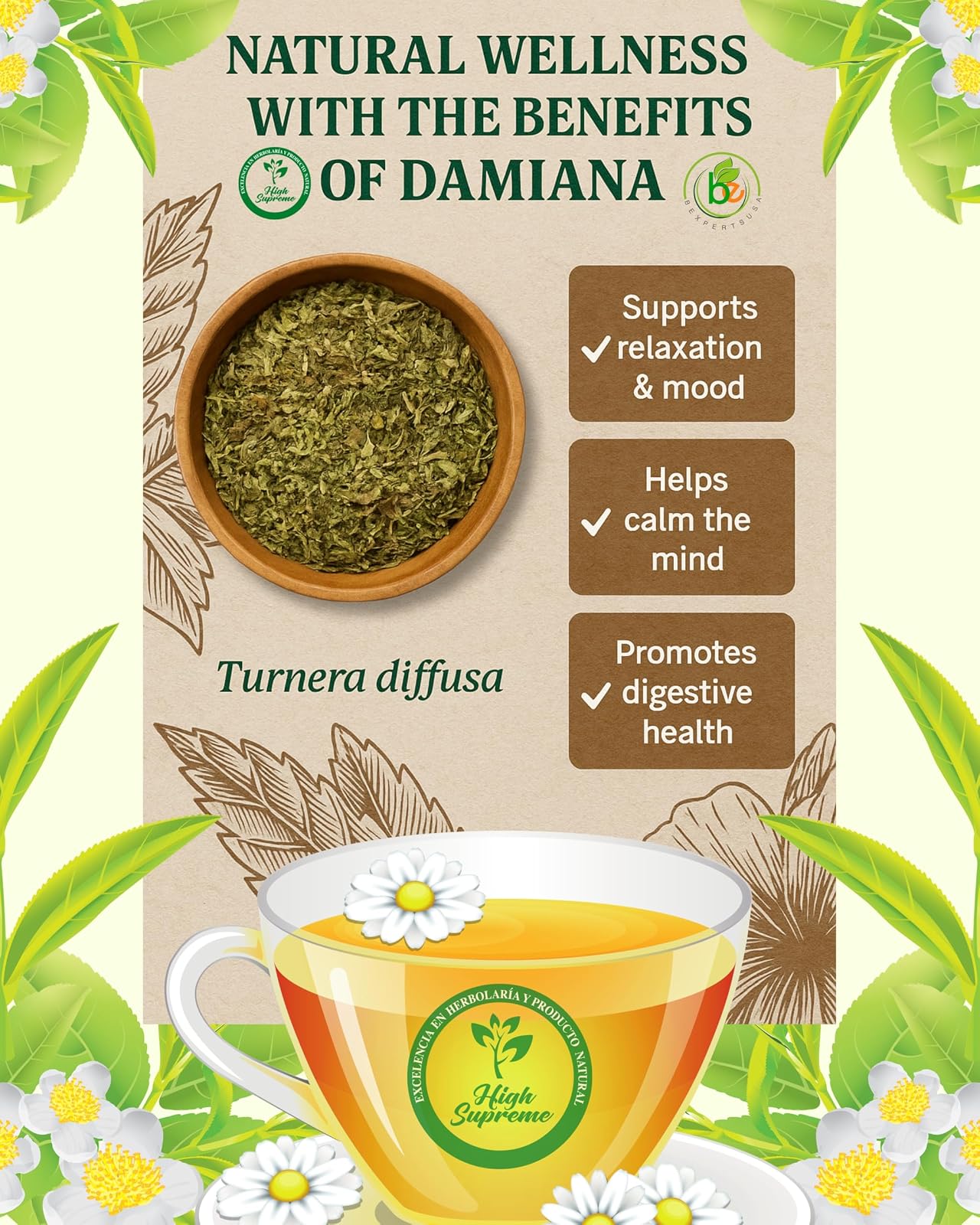 Caffeine-free Damiana tea benefits