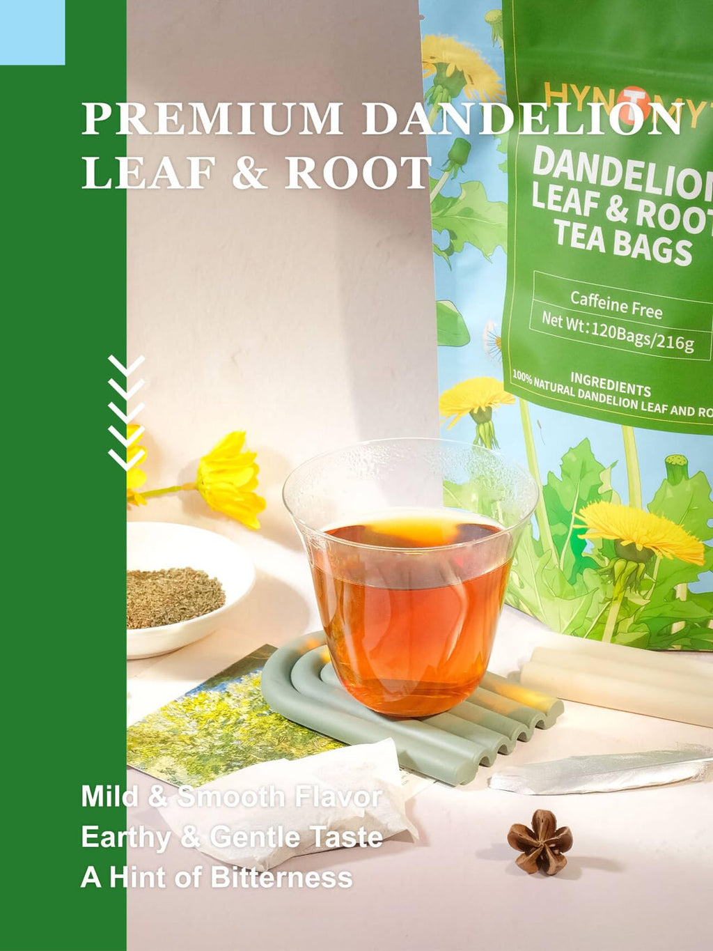 Caffeine-free dandelion leaf tea bags