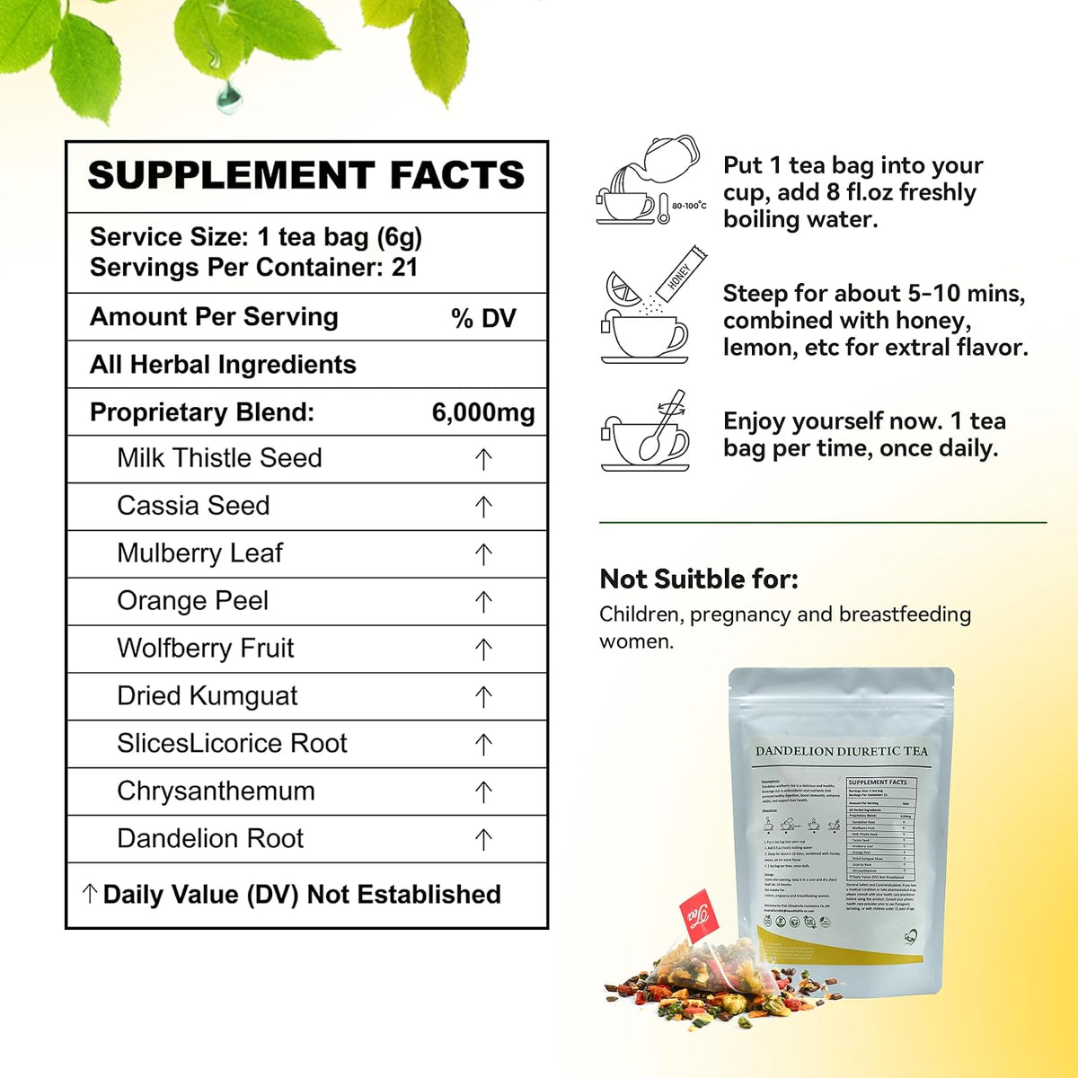 Caffeine-free dandelion root infusion