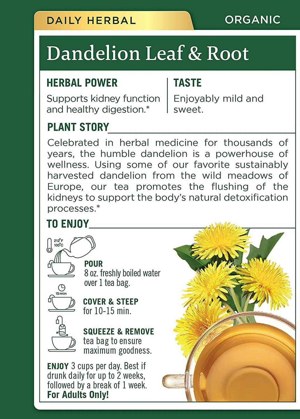 caffeine-free dandelion tea option
