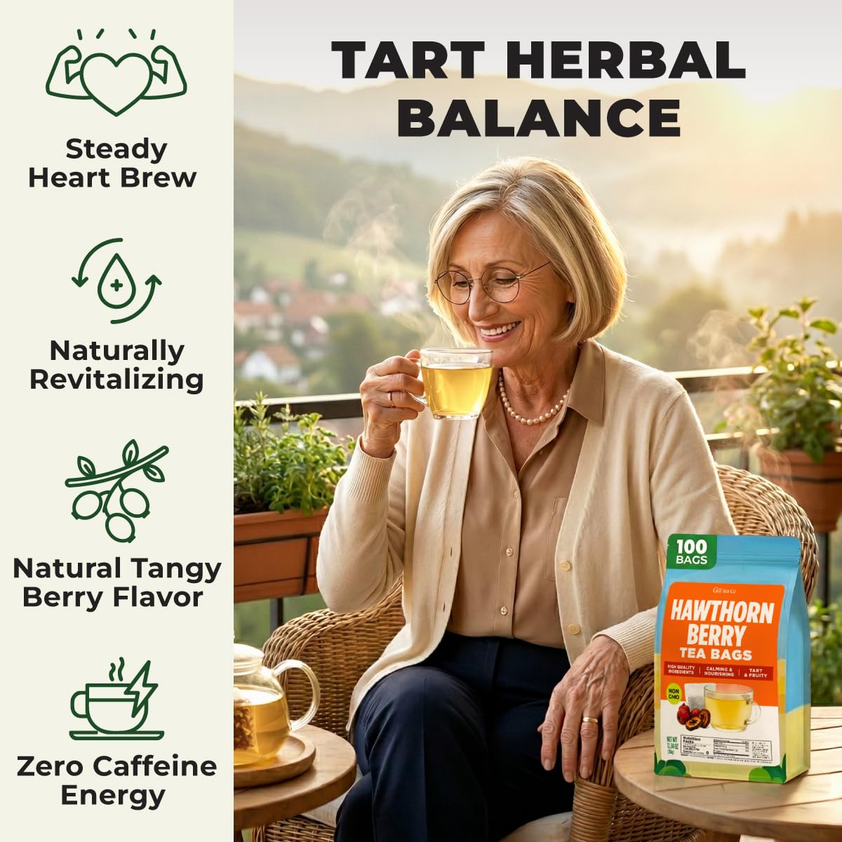 Caffeine-free hawthorn berry tea bags