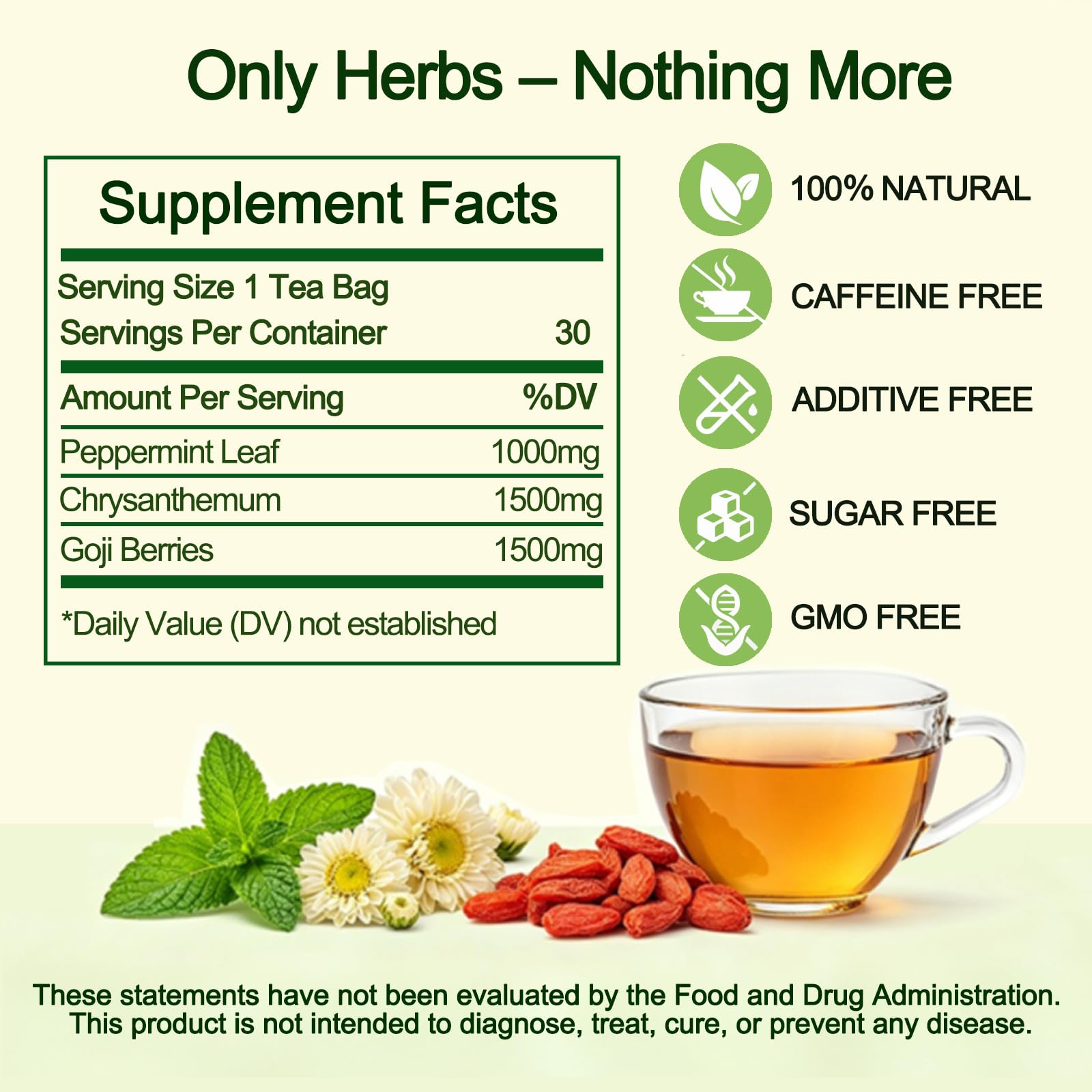 Caffeine-free herbal tea for wellness