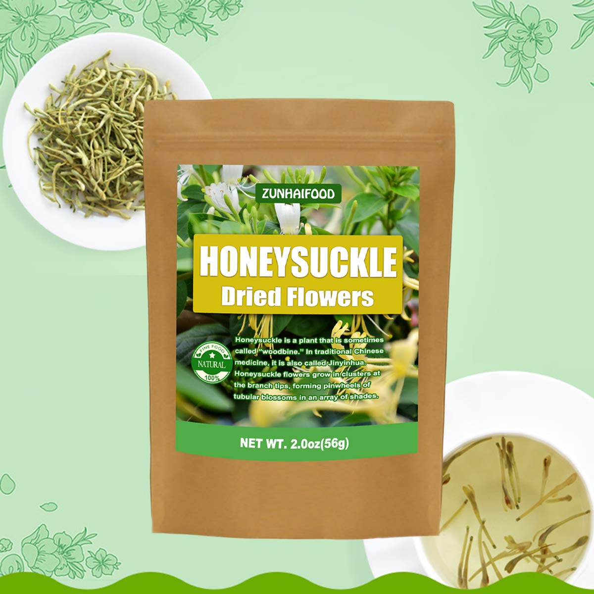 Caffeine-free herbal tea with honeysuckle