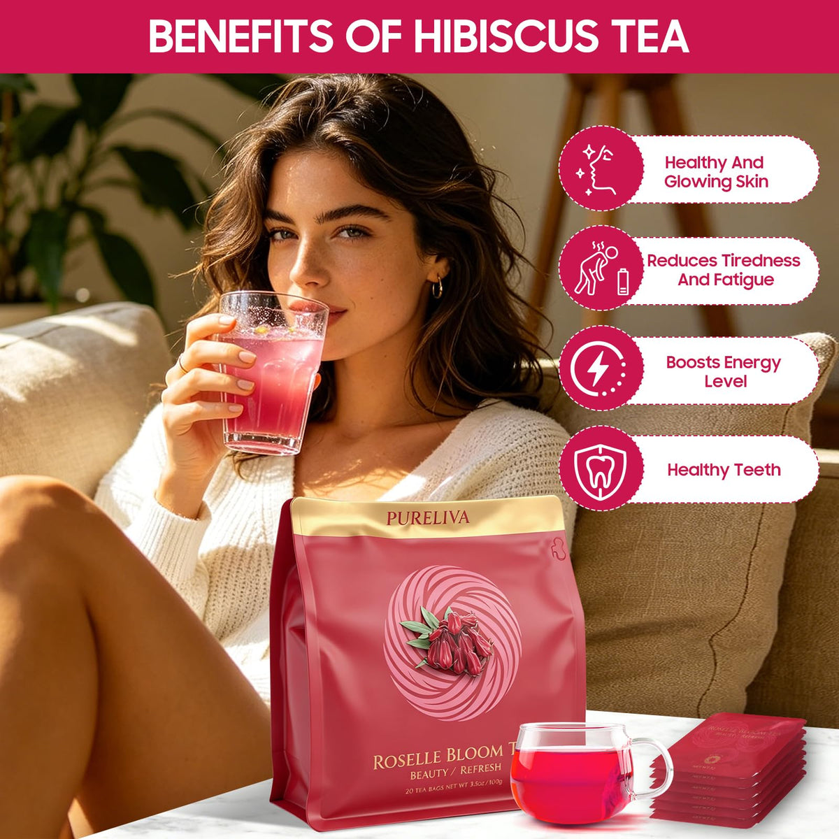 Caffeine-free hibiscus tea for wellness