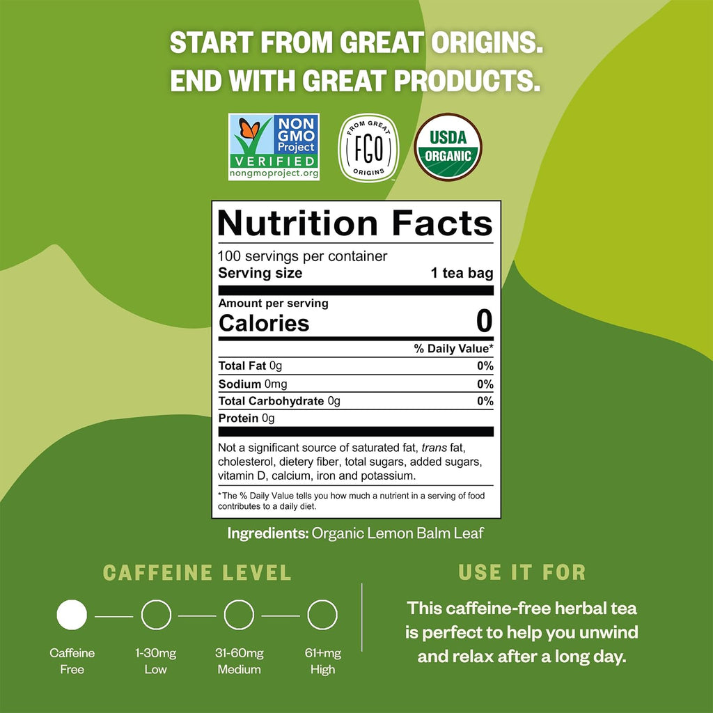 caffeine-free lemon balm herbal infusion