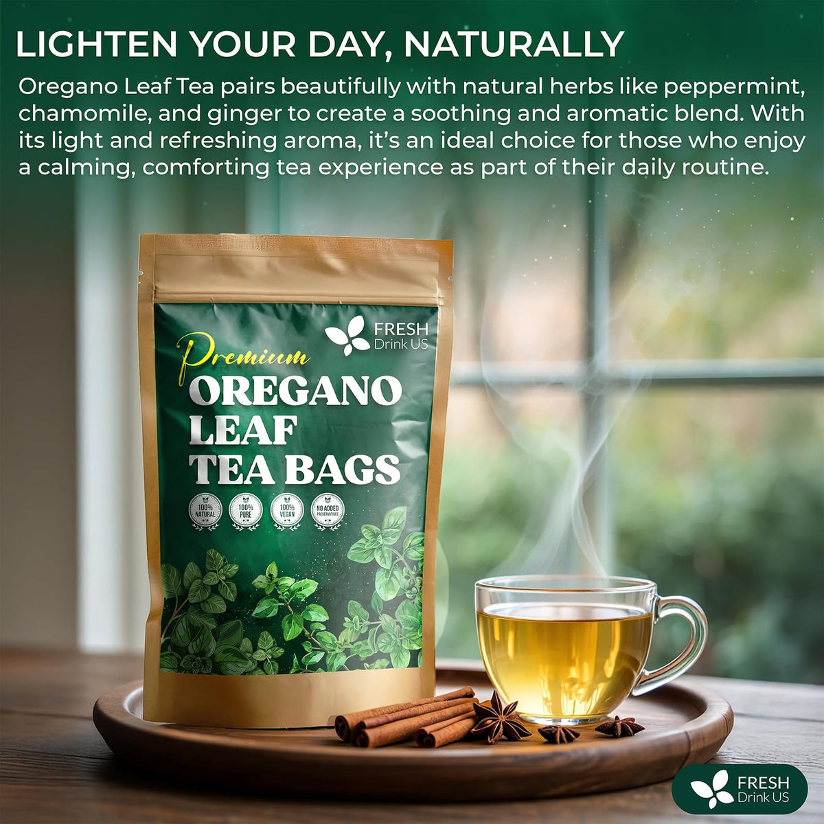 caffeine-free oregano herbal infusion