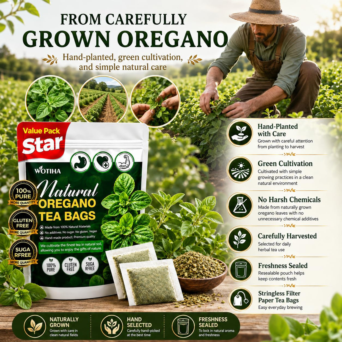 caffeine-free oregano herbal tea bags