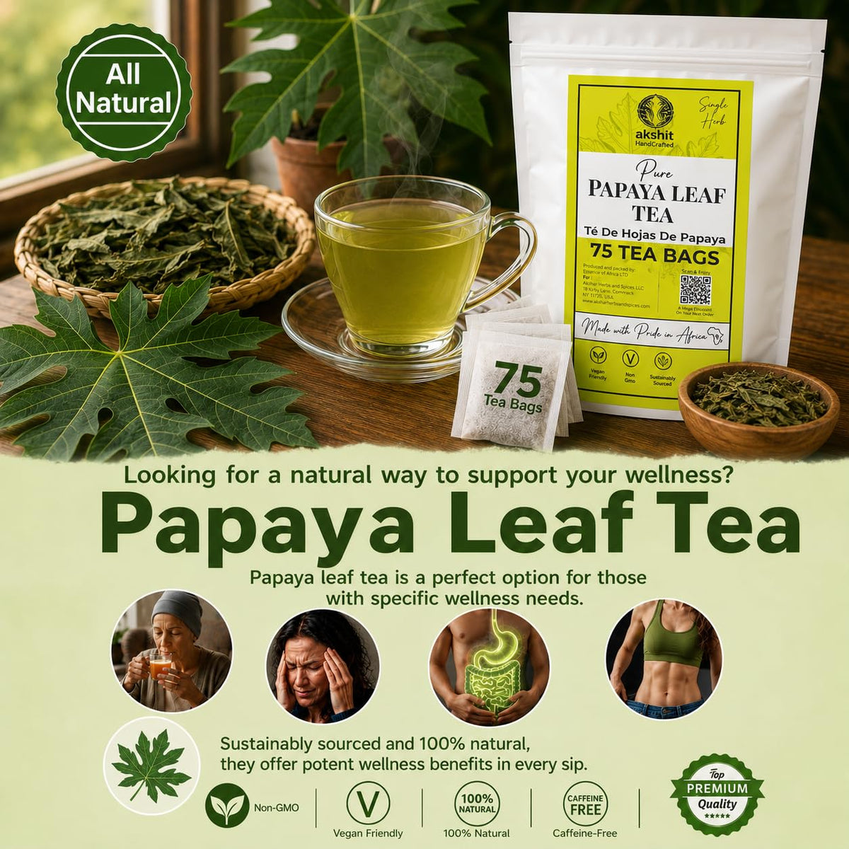 caffeine-free papaya leaf infusion