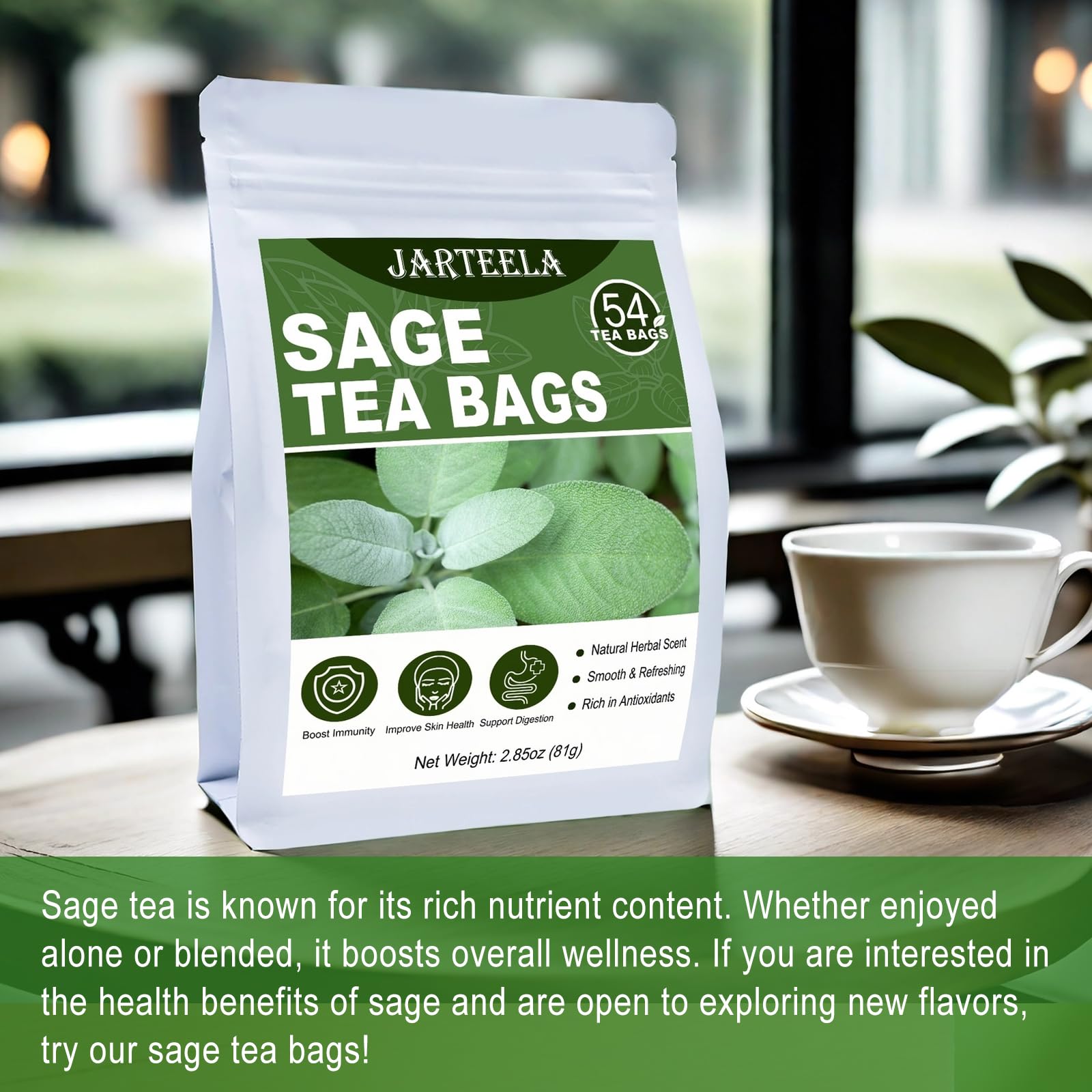 Caffeine-free sage tea for calming