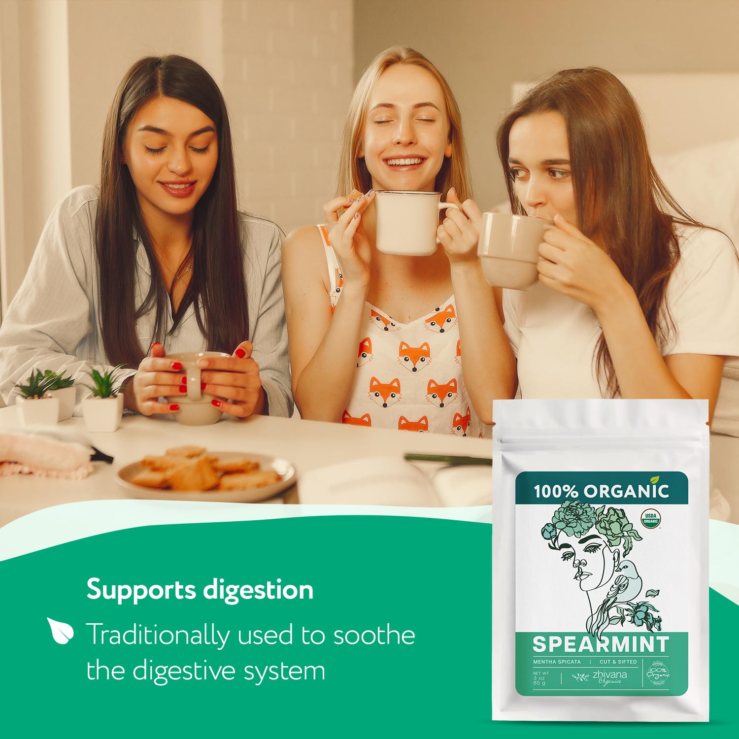 caffeine-free spearmint leaf infusion