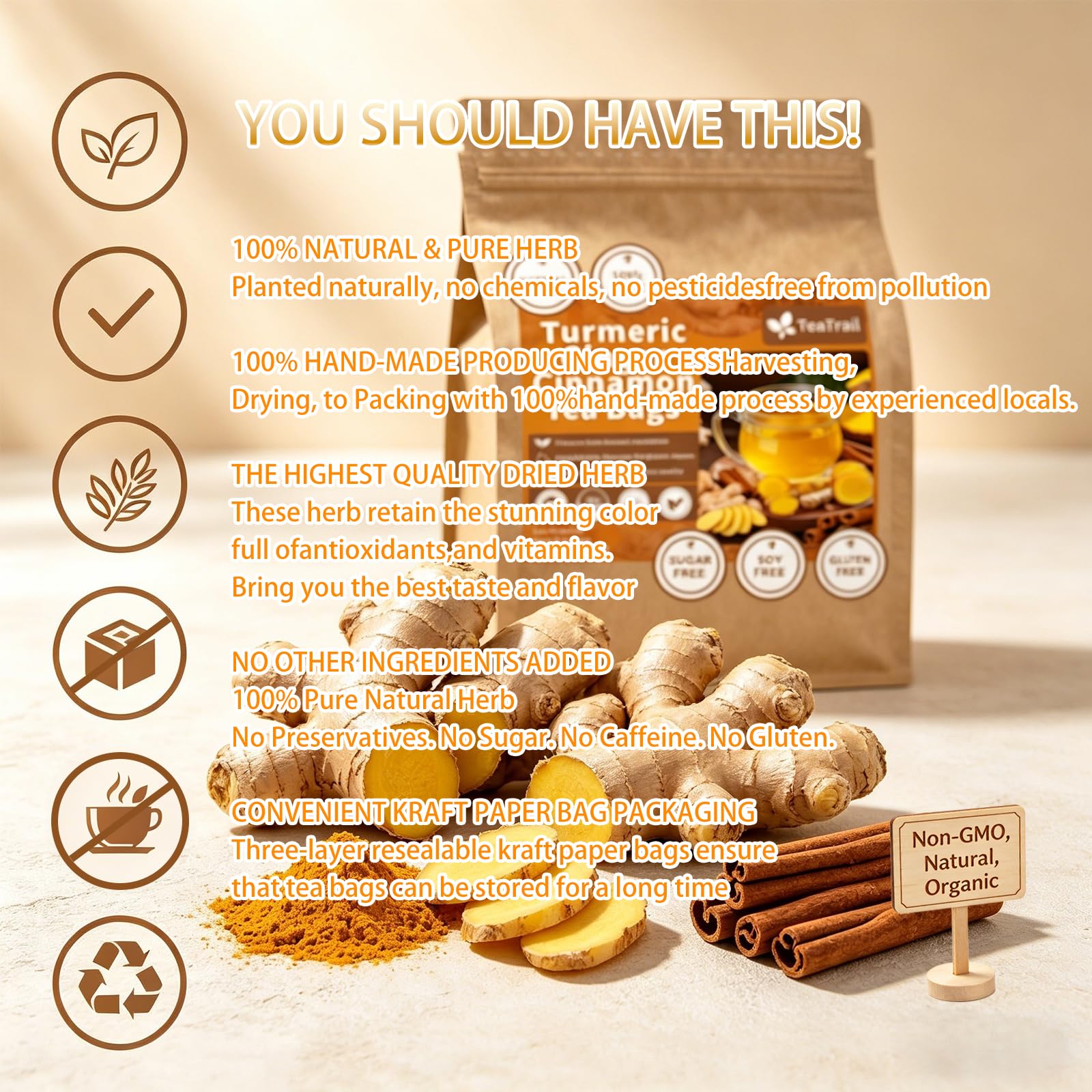 Caffeine-free turmeric ginger tea blend