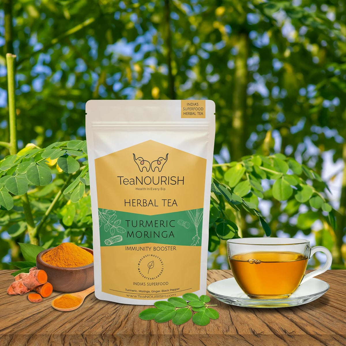Caffeine-free turmeric moringa infusion
