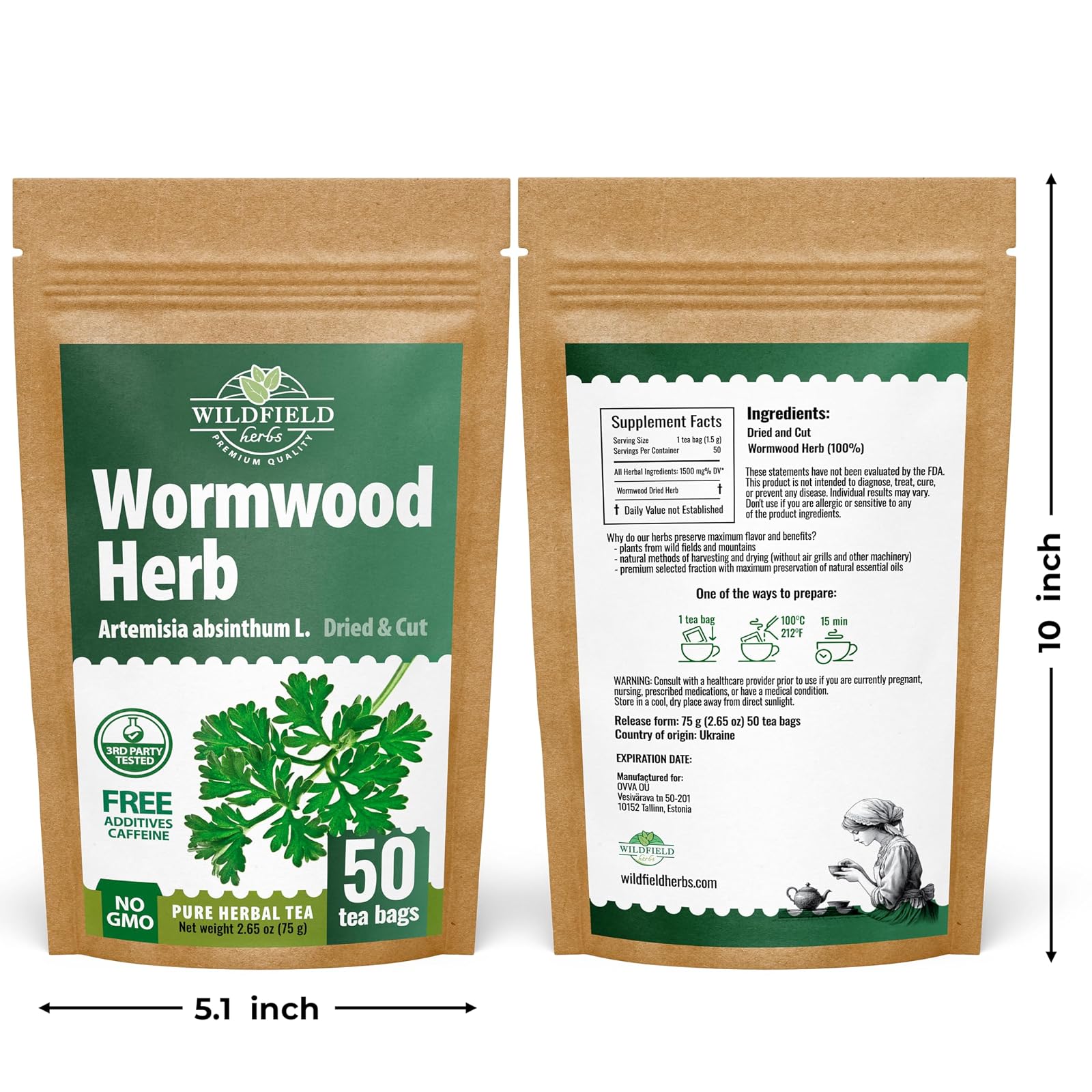 Caffeine-free wormwood herbal tea