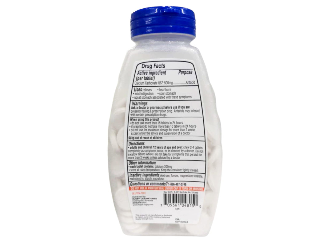 Calcium chewable tablets for heartburn relief