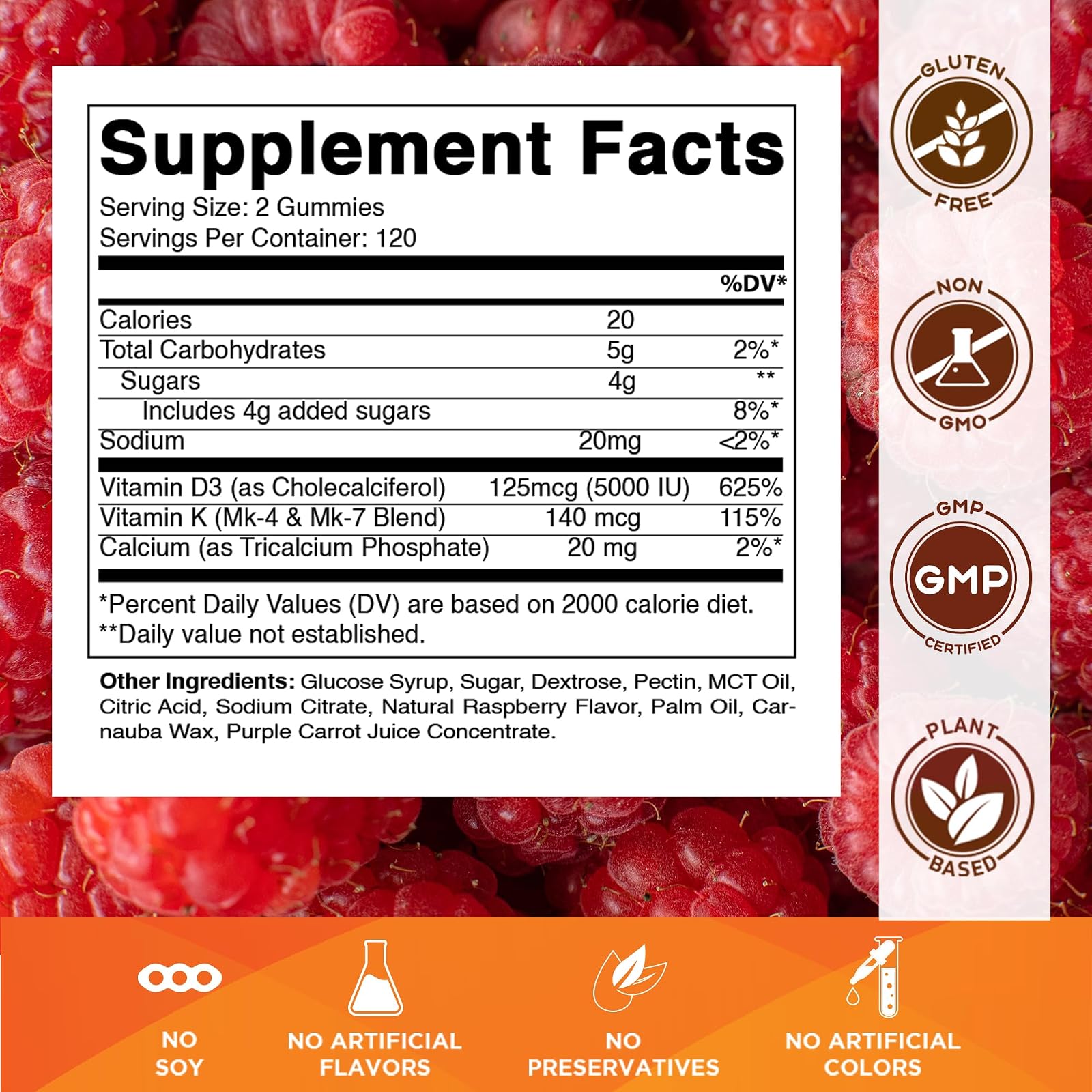 Calcium enriched vitamin D3 K2 supplement
