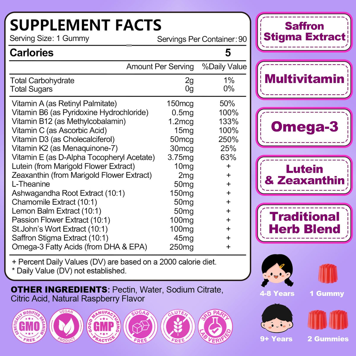 Calm and focus multivitamins for children