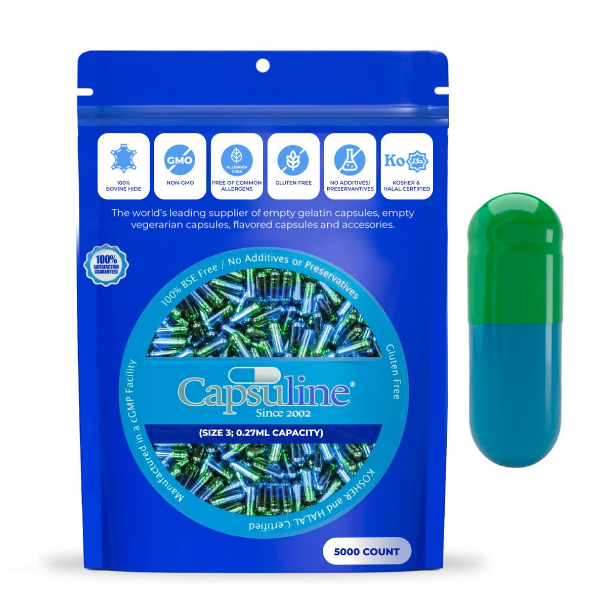Capsuline colored gelatin capsules bulk