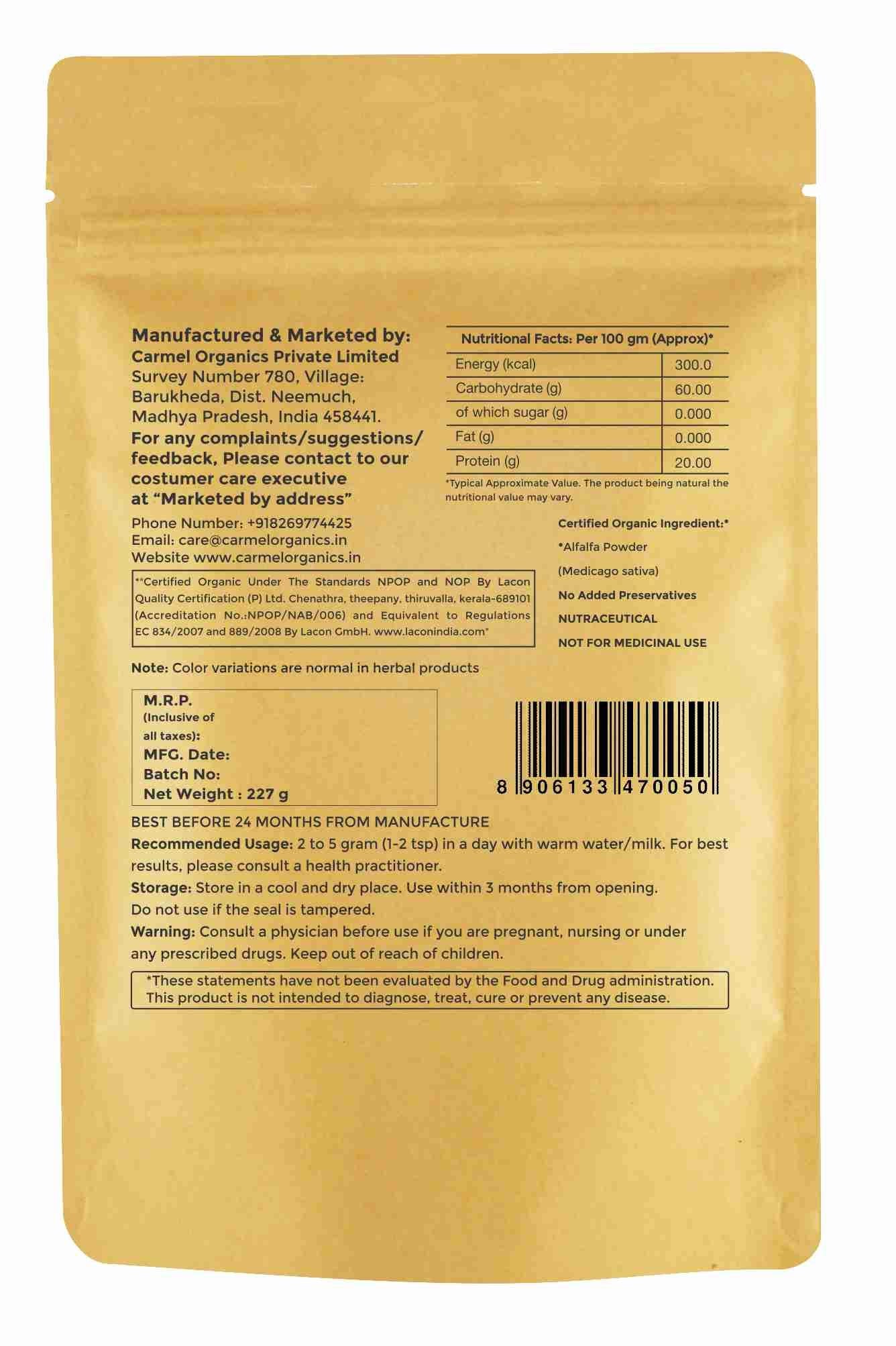 CARMEL ORGANICS alfalfa for healthy digestion