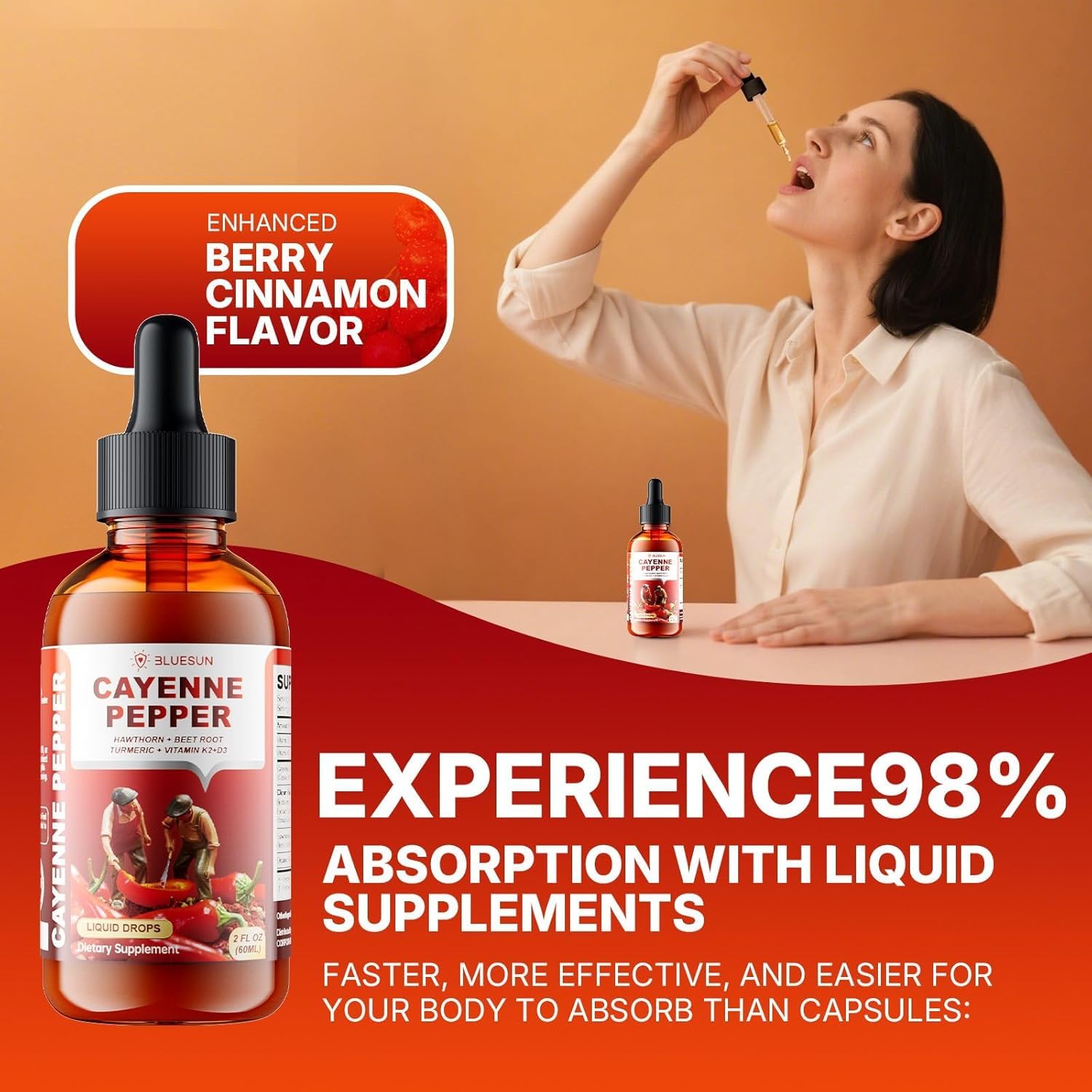 Cayenne pepper drops for flavour enhancement