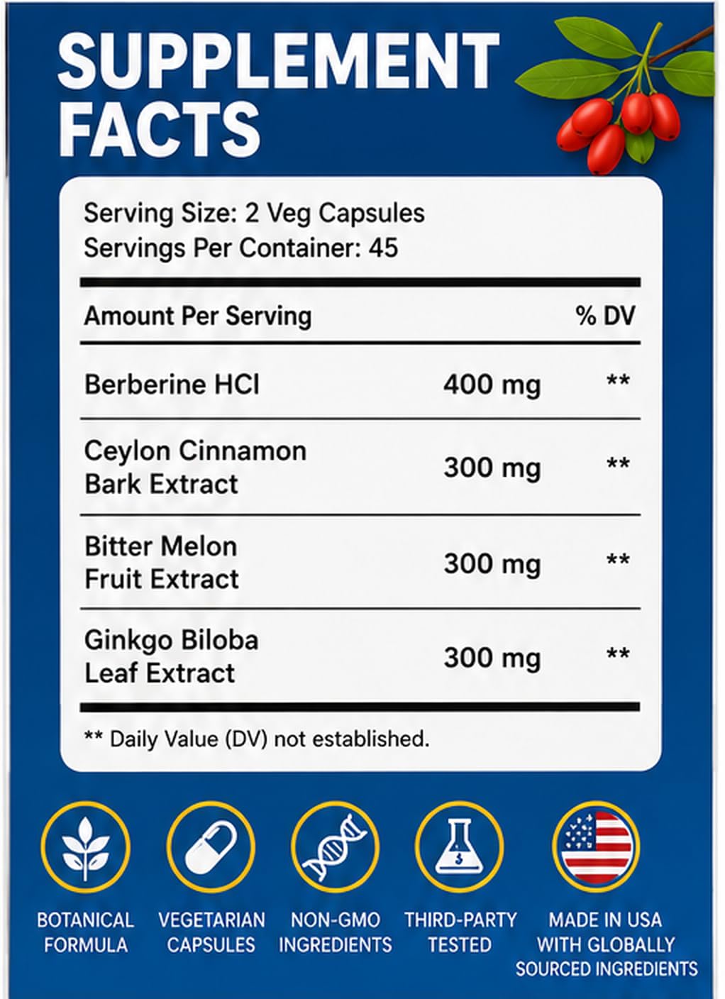 Ceylon cinnamon infused berberine capsules
