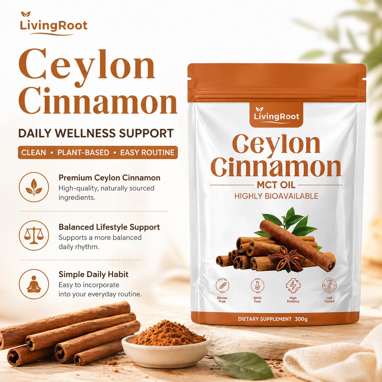 Ceylon cinnamon powder for natural remedies