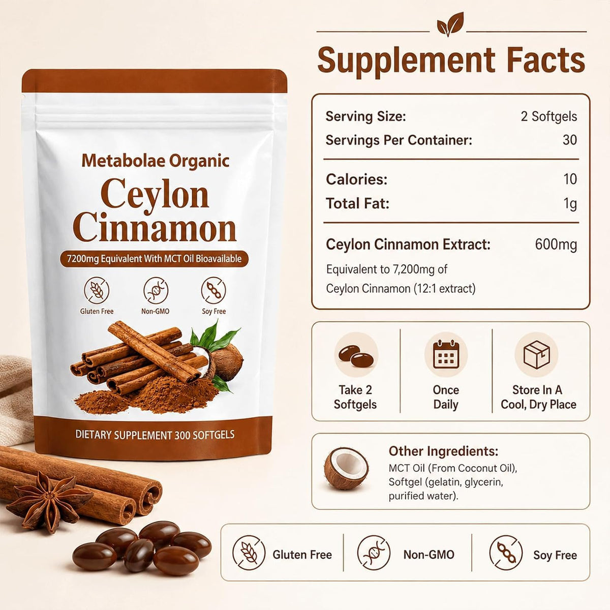 Ceylon cinnamon softgels for antioxidant support